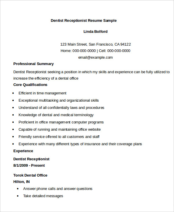 10+ Receptionist Resume Templates - Pdf, Doc