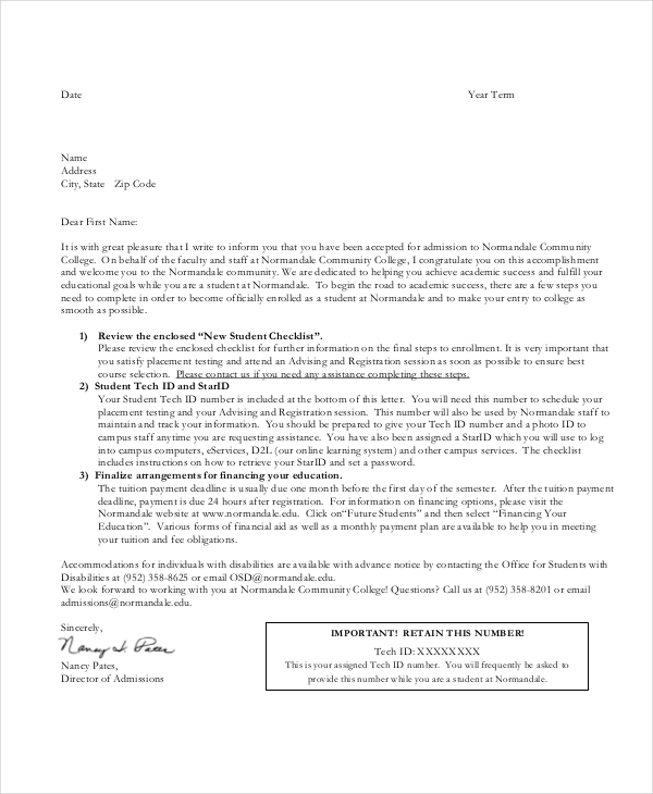 16+ Acceptance Letters - Free Sample, Example, Format