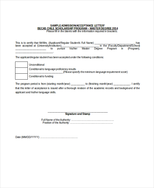 16 Acceptance Letters Free Sample Example Format