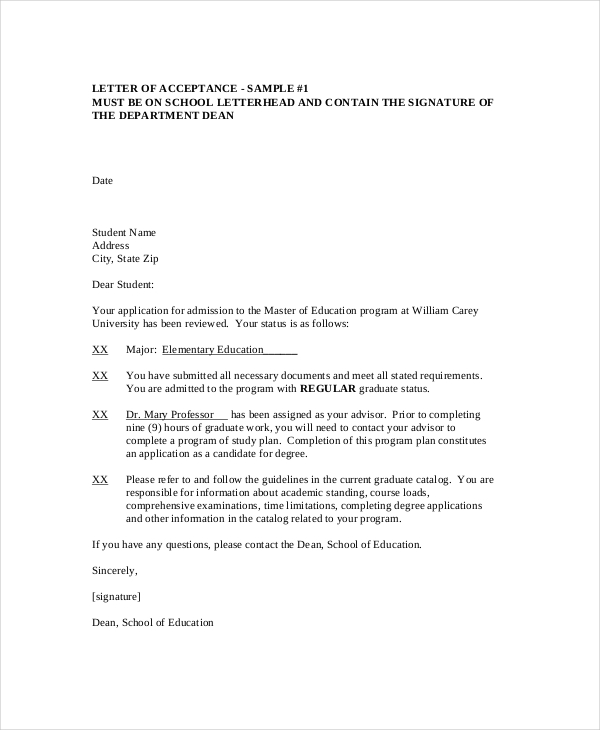16+ Acceptance Letters - Free Sample, Example, Format