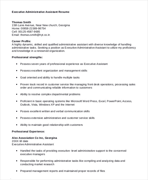 Executive Assistant Resume - 7+ Free WOrd, PDF Documents Download