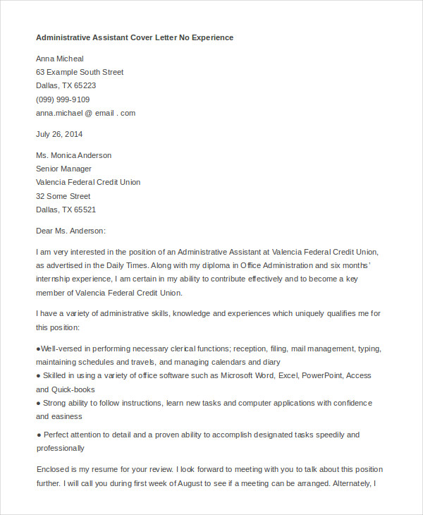 Cover Letter Format Administrative Assistant Administrative Assistant 