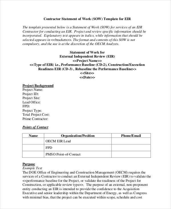 Statement of Work Template - 28+ Free PDF, Word, Excel Documents Download