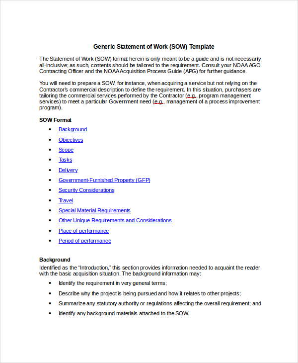 Statement of Work Template - 28+ Free PDF, Word, Excel Documents Download