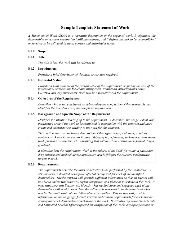 Statement of Work Template - 28+ Free PDF, Word, Excel Documents Download
