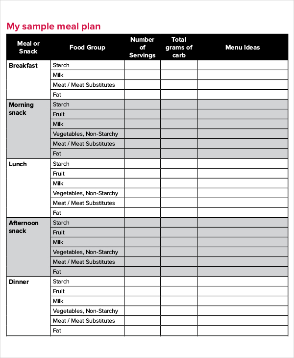 Meal Plan Template 22 Free Word PDF PSD Vector Format Download