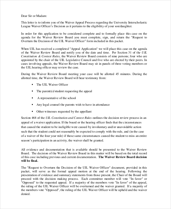 Appeal Letter Example - 21+ Free Word, PDF Documents Download