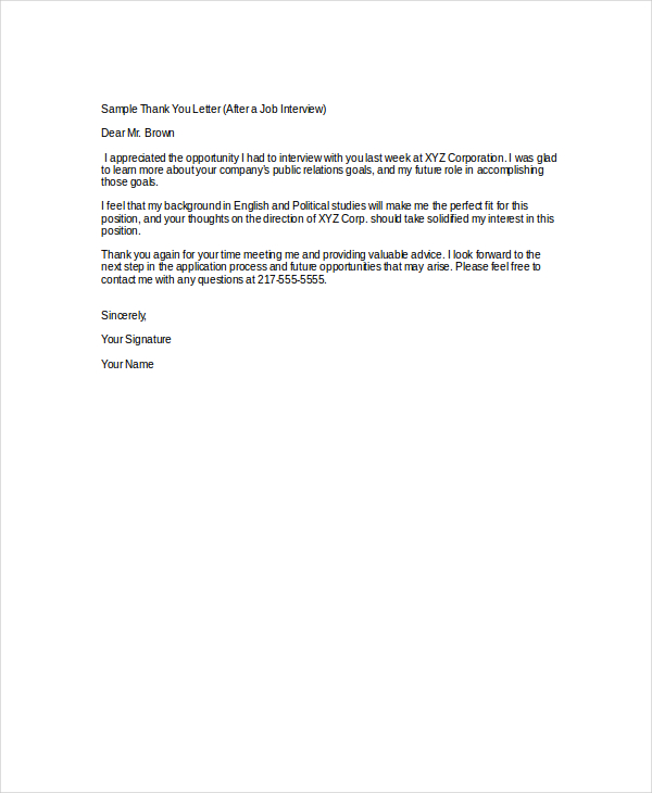 Thank You Letter After Interview 1 Free Word PDF Documents Download 