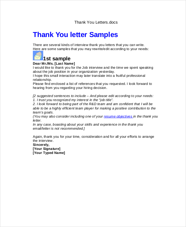 Thank You Letter After Interview 1 Free Word PDF Documents Download