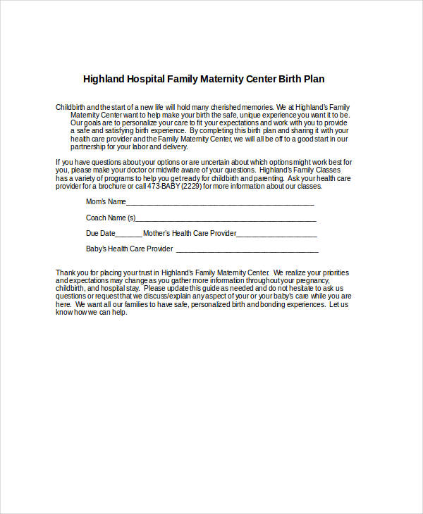 Birth Plan Template - 17+ Free Word, PDF Documents Download