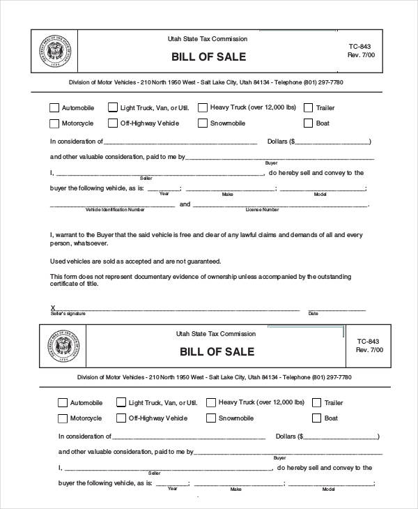 Bill Of Sale Template 15 Free Word PDF Documents Download