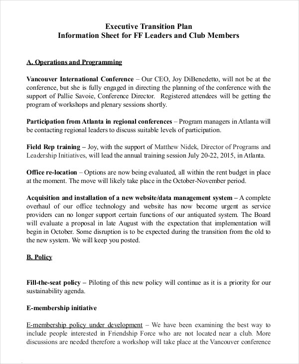 8+Transition Plan Templates - Word, PDF