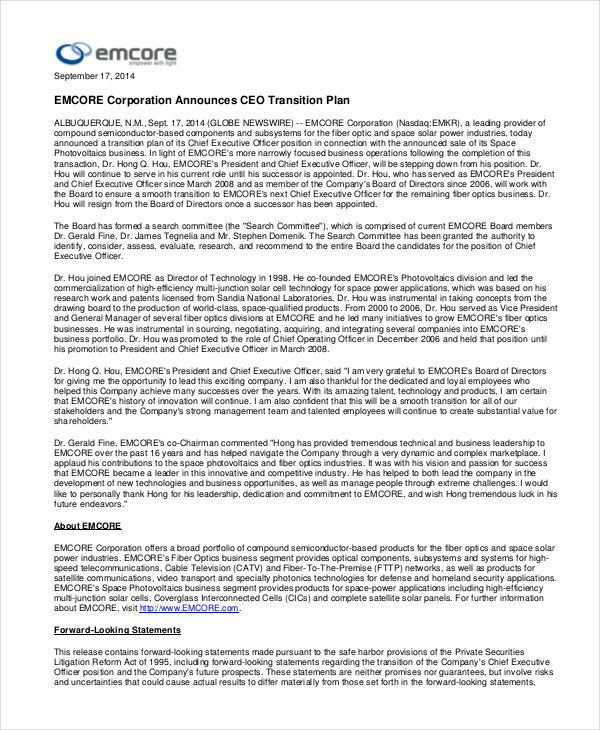 8+Transition Plan Templates - Word, PDF