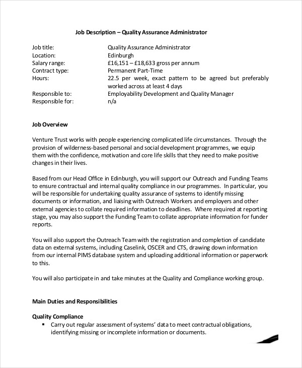 10 Quality Assurance Job Description Templates PDF DOC 10 Quality Assurance Job Description Templates PDF DOC