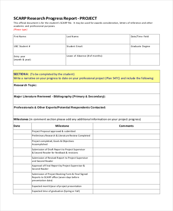 Research Project Progress Report Template Best Template Ideas