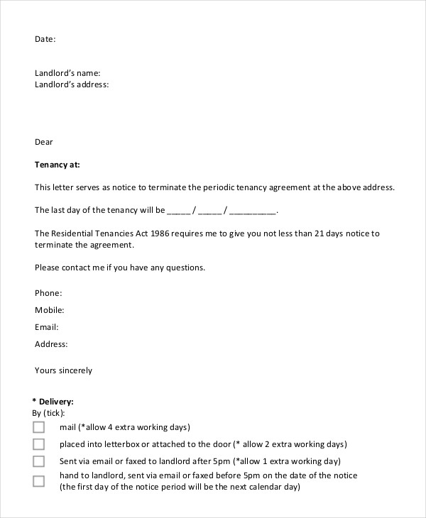 Lease Termination Letter To Tenant Template