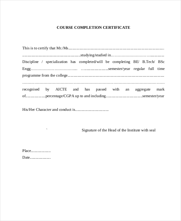Certificate of Completion - 25+ Free Word, PDF, PSD Documents Download