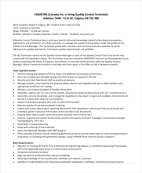 Quality Control Job Description - 11+ Free PDF, Word Documents Download