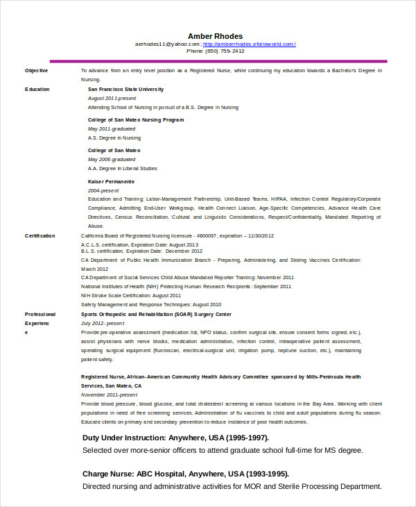 21 Nurse Resume Templates PDF DOC