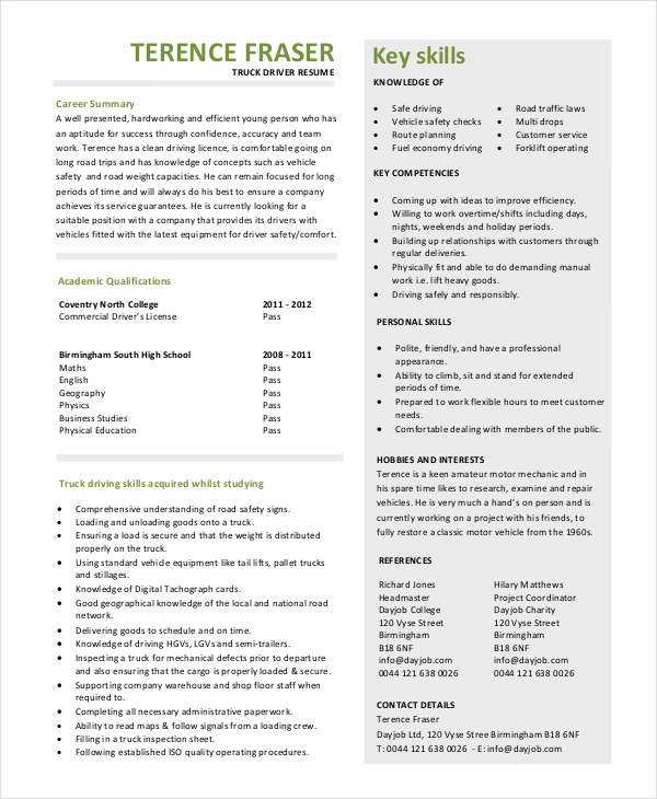 15 Truck Driver Resume Templates PDF DOC