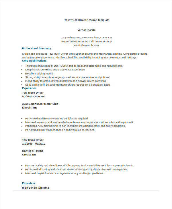 Truck Driver Resume Templates 13 Free Word PDF Samples