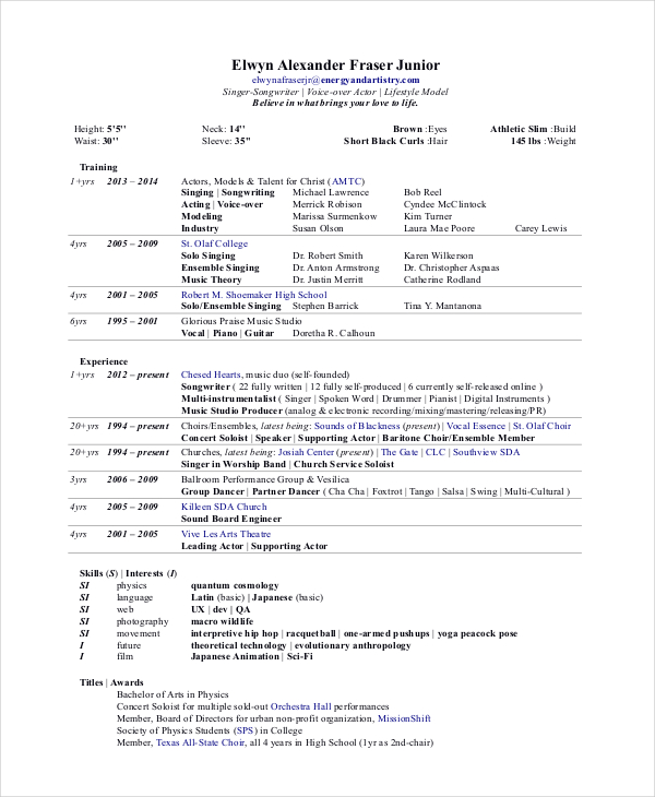 16 Artist Resume Examples PDF DOC