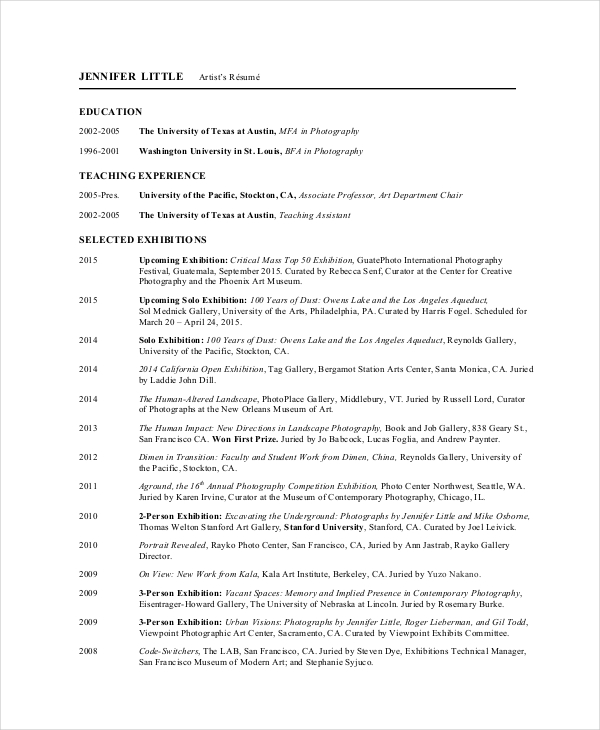 16+ Artist Resume Examples - PDF, DOC