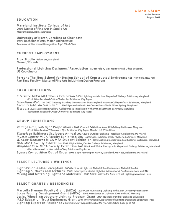 16+ Artist Resume Examples - PDF, DOC