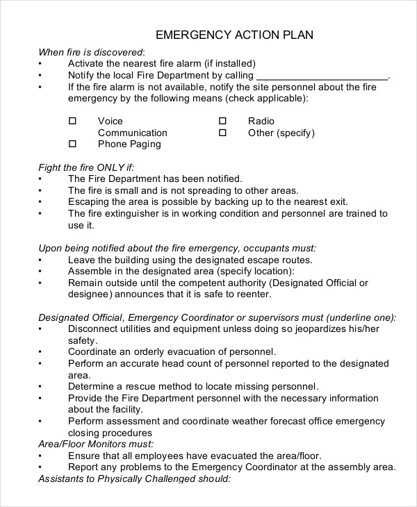Emergency Action Plan Template 10 Free Sample Example Format