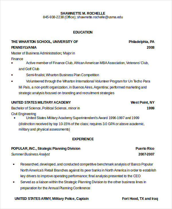 Military Resume - 8+ Free Word, PDF Documents Download