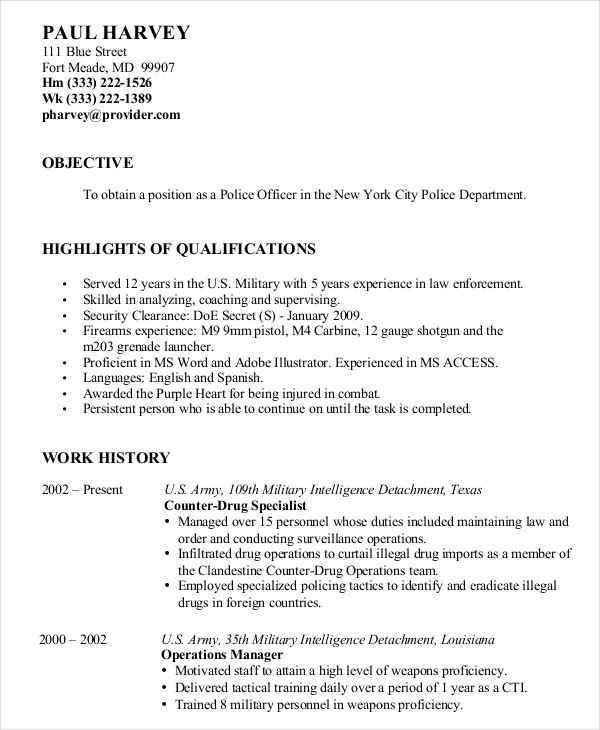 Military Resume - 8+ Free Word, PDF Documents Download