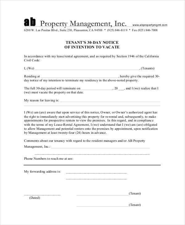 13 30 Day Notice Templates Google Docs MS Word Apple Pages
