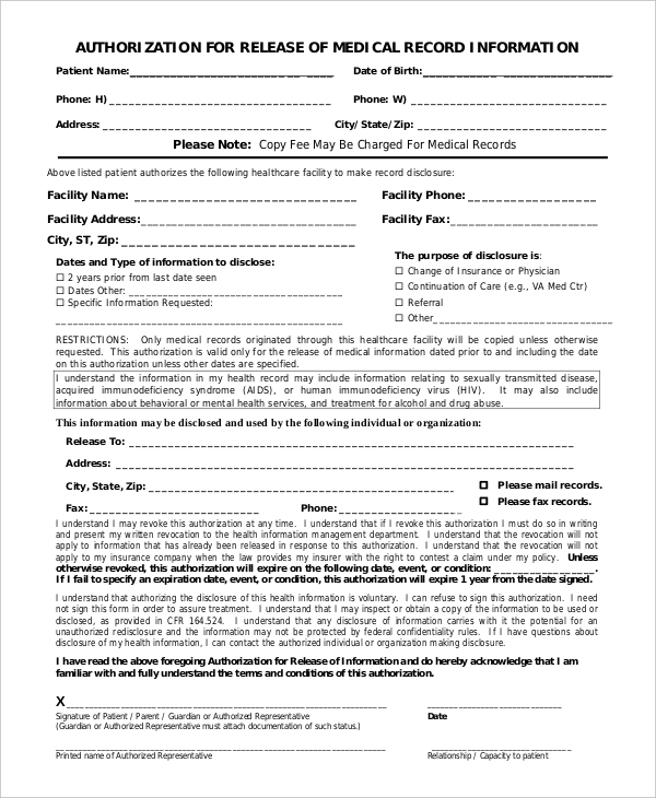10+ Medical Release Forms - Free Sample, Example, Format
