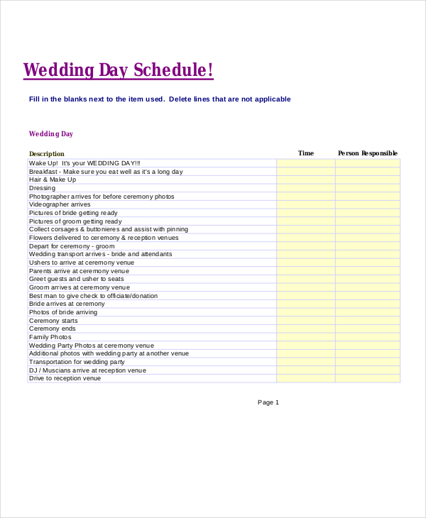 10 Wedding Timeline Templates Free Sample Example Format
