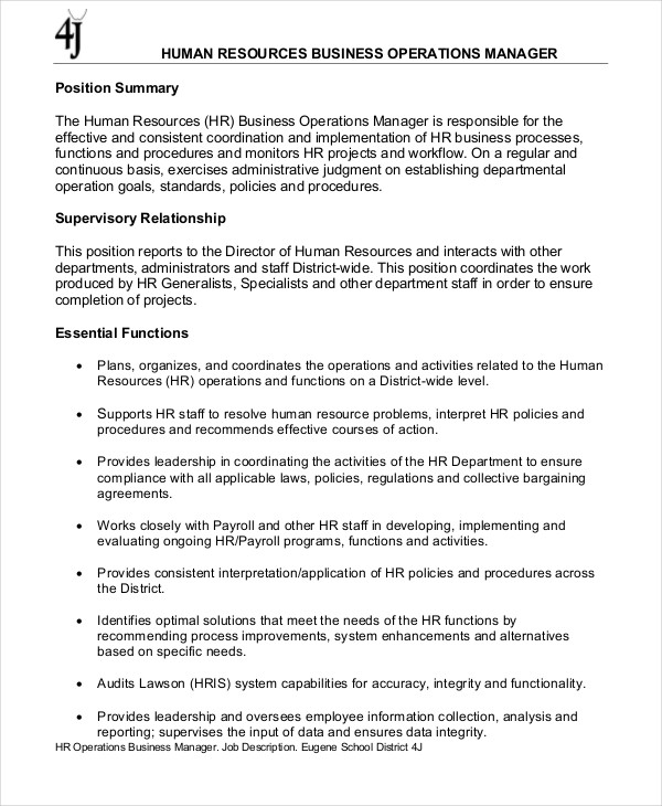 Hr Manager Job Description 15 Free Sample Example Format Free 
