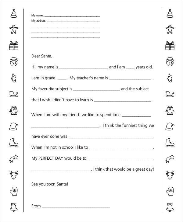 Letter To Santa Template Printable Black And White Printable Templates