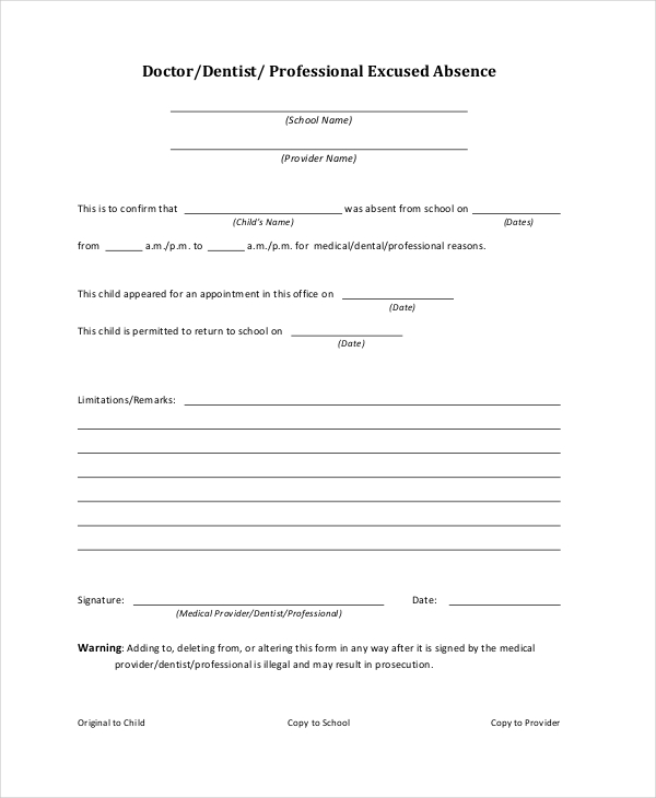 Doctors Note Template For School 7 Word PDF Documents Download