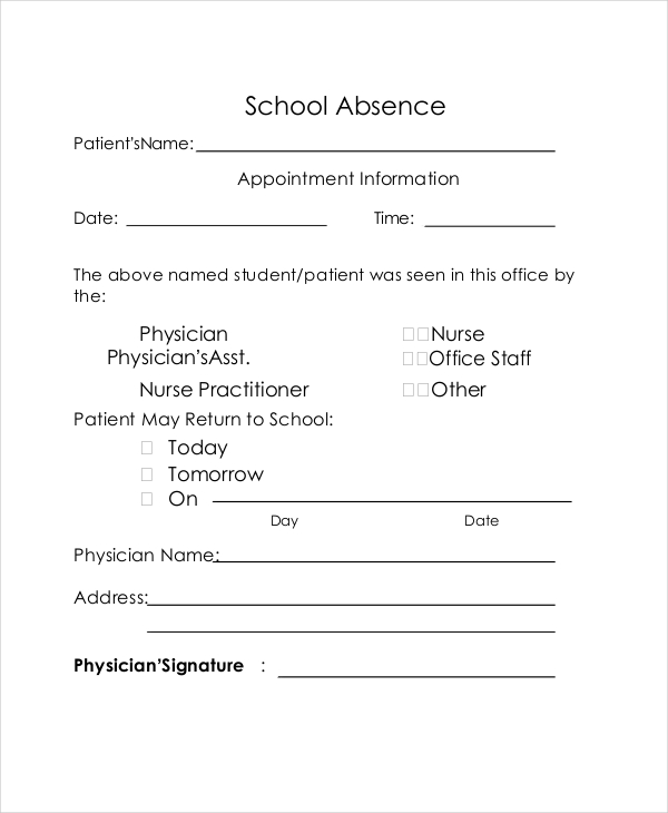 3 SAMPLE PRINTABLE DOCTORS EXCUSES SamplePrintable2