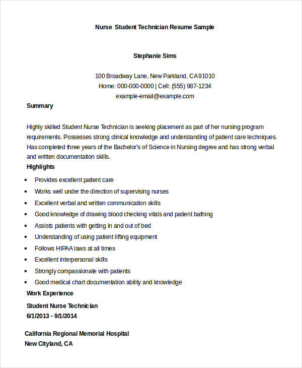 Nursing Student Resume Example - 11+ Free Word, PDF Documents Download