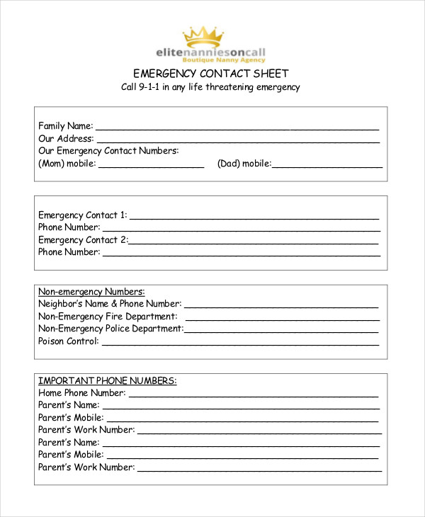 Emergency Information Form For Babysitters Printable Familyeducation 