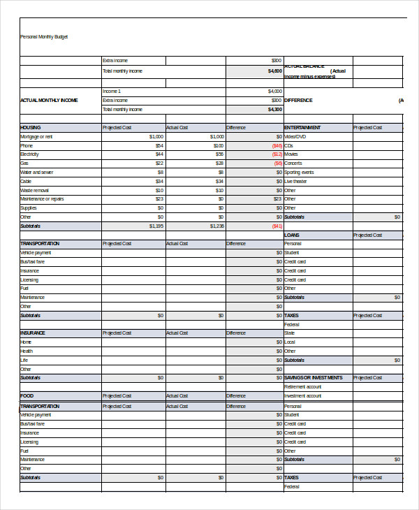 Simple Monthly Budget Worksheet Excel Pohbudget