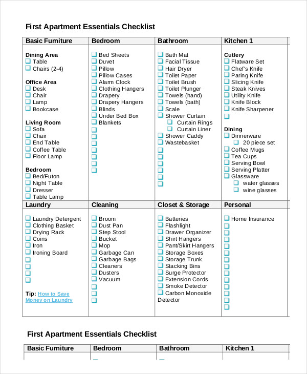 New Apartment Checklist - 9+ Free Word, PDF Documents Download
