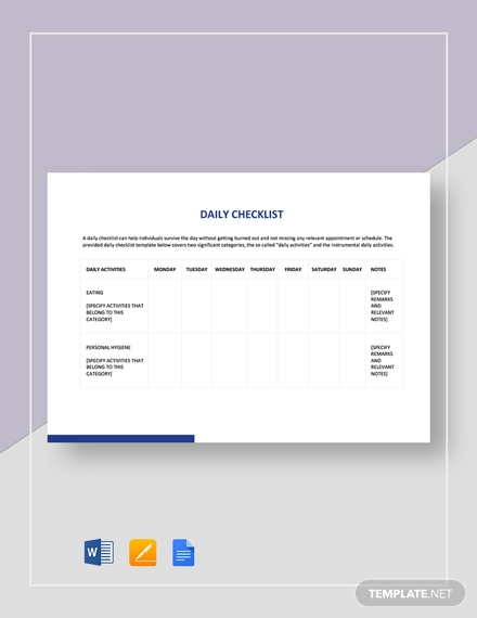 Daily Checklist Template - 30+ Word, Excel, PDF Documents Download!