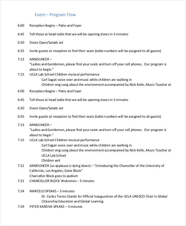 Banquet Program Sample Master Of Template Document