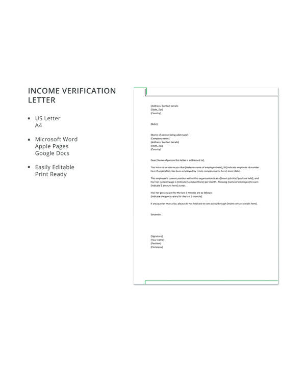 Income Verification Letter - 7+ Free Word, PDF Documents Download
