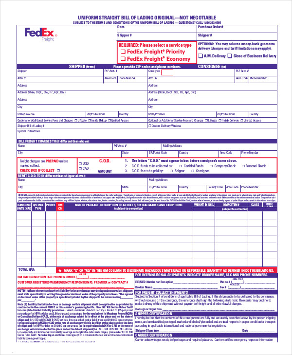 Simple Bill Of Lading Template 11 Free Word PDF Documents Download