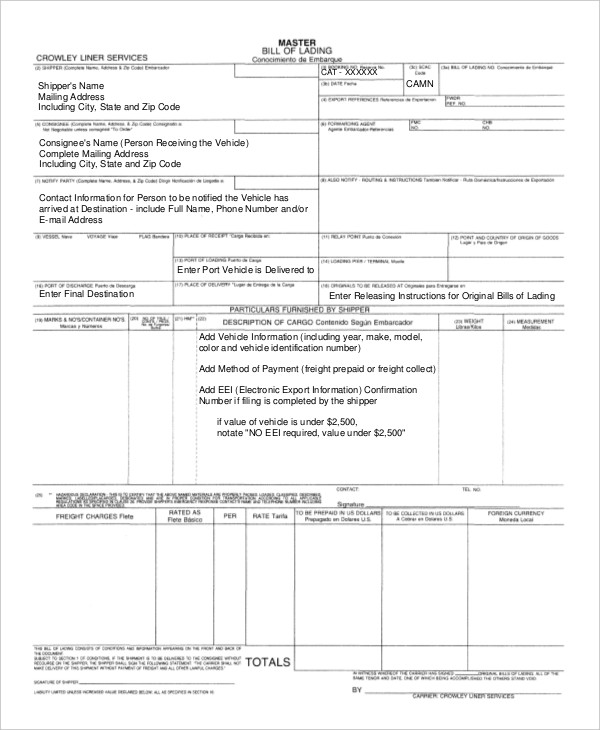 Simple Bill Of Lading Template 11 Free Word PDF Documents Download