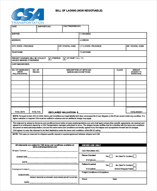 Simple Bill Of Lading Template 11 Free Word PDF Documents Download