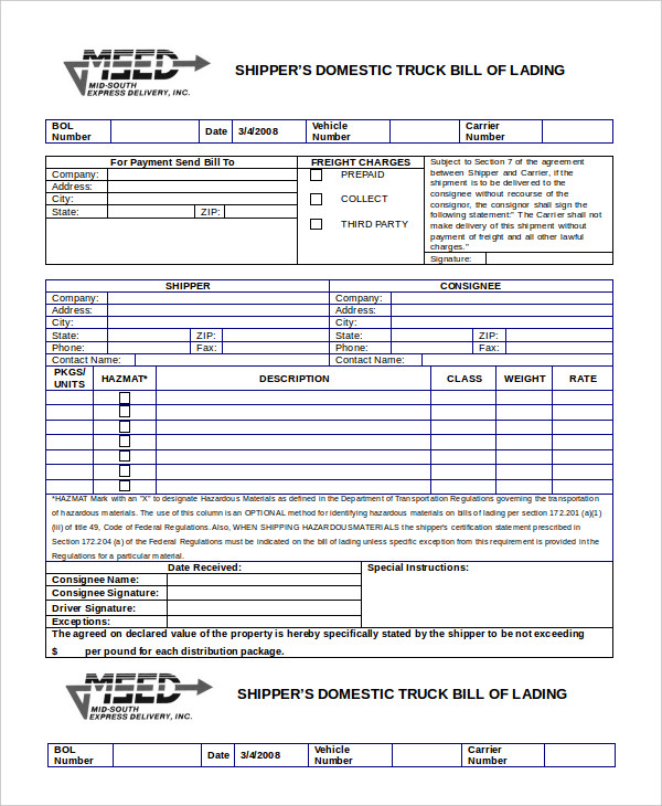 Simple Bill Of Lading Template 11 Free Word PDF Documents Download
