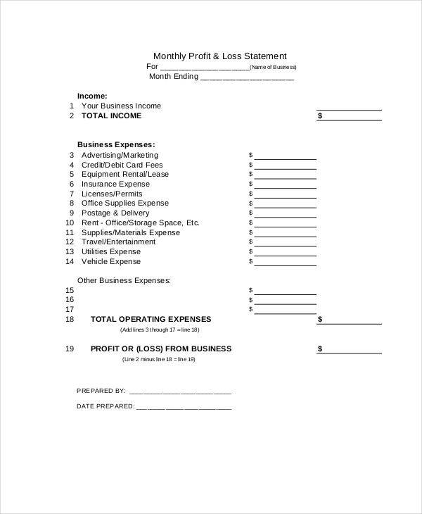 Profit Loss Statement Template 13 Free PDF Excel Documents Download